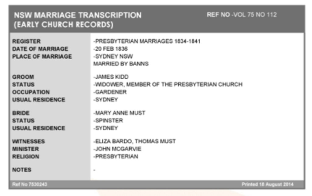 James Kidd of Fifeshire, Scotland and Sydney, New South Wales ...